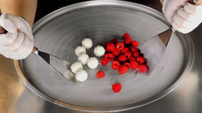 Asmr Raspberry And Raffaello Ice Cream Rolls Oddly Satisfying Fast